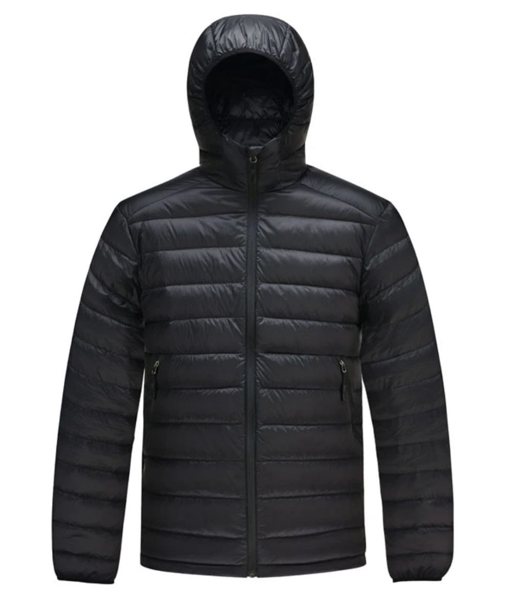 Big Mens Packable DowN-Like Hooded Puffer Jacket Black - at ...