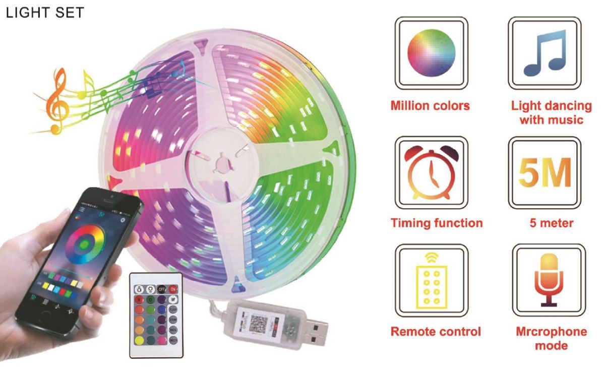 Bulk 5m Smart Led Rgb Colors Strip Light - Wholesale Sock Deals
