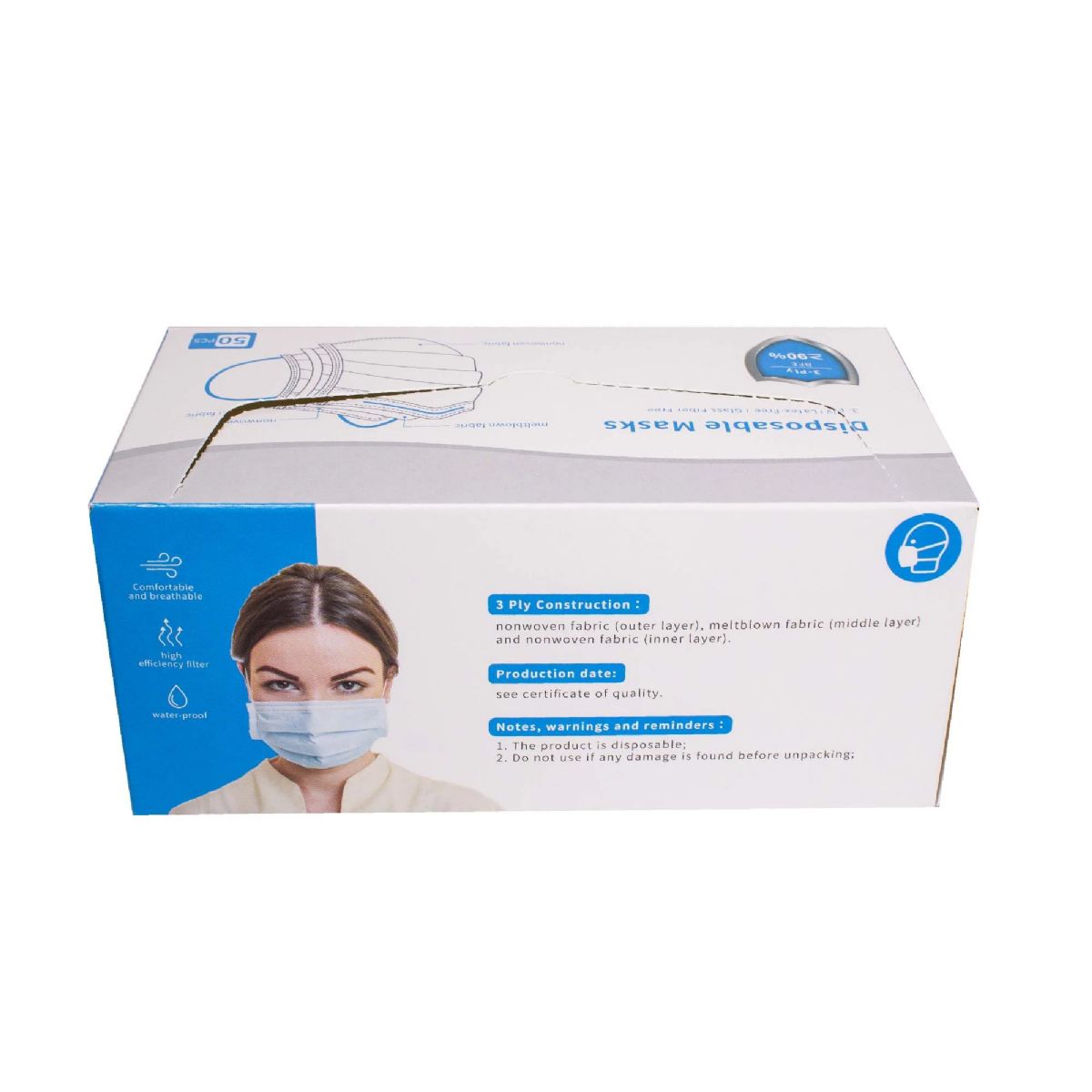 36 Wholesale Disposable 3 Ply NoN-Surgical Face Masks 50 Per Pack - WSD
