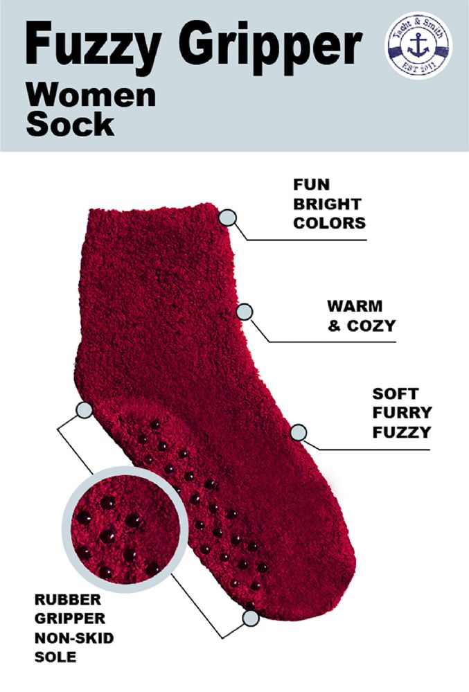 12 Pairs Solid Color Ladies' Fuzzy Socks With Anti Skid Assorted ...