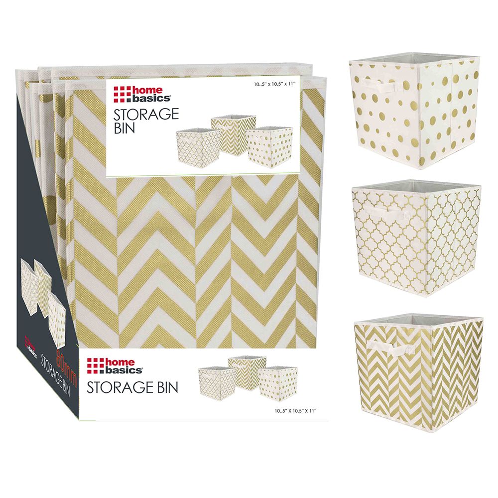 24 Wholesale Home Basics Metallic Storage Bin, Gold - WSD