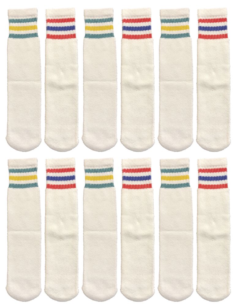 Yacht & Smith Kids Cotton Tube Socks Size 6-8 White With Stripes Bulk ...