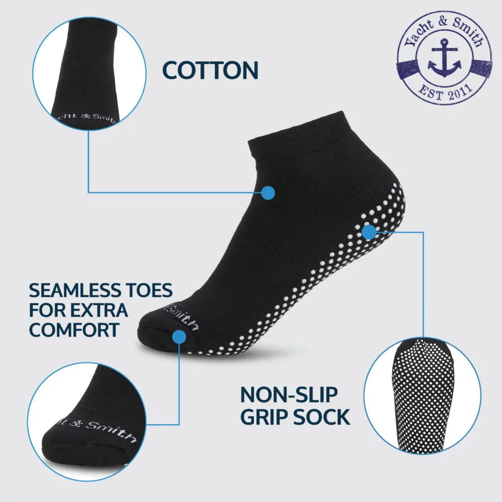 Yacht & Smith Black Rubber Grip Bottom Cotton Yoga, Trampoline Sock ...