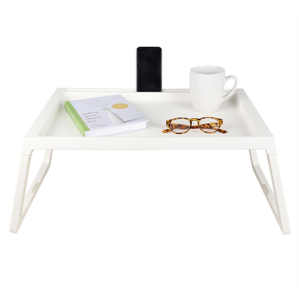6 Wholesale Home Basics Recessed Top Plastic Bed Tray With Phone And Pen Holder White