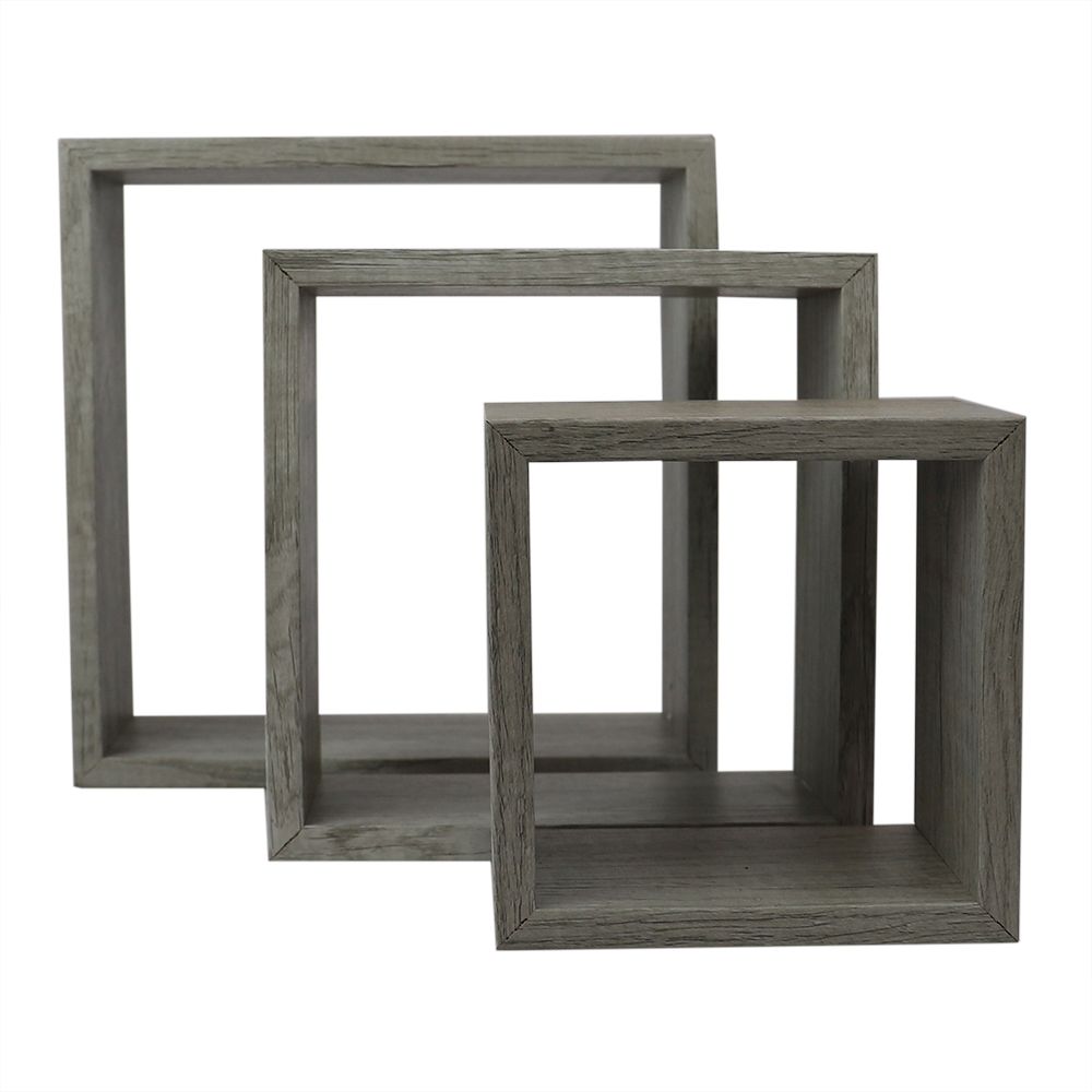 6 pieces Home Basics 3 Piece Mdf Floating Wall Cubes, Grey - Wall Decor ...