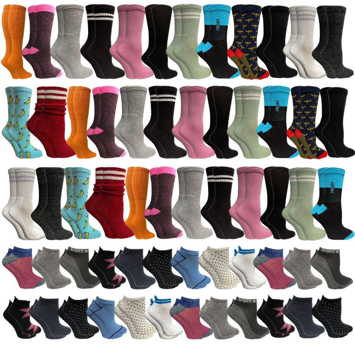 96 Pairs Sock Pallet Deal Mixed Assorted Random Colors For Men - Sock ...
