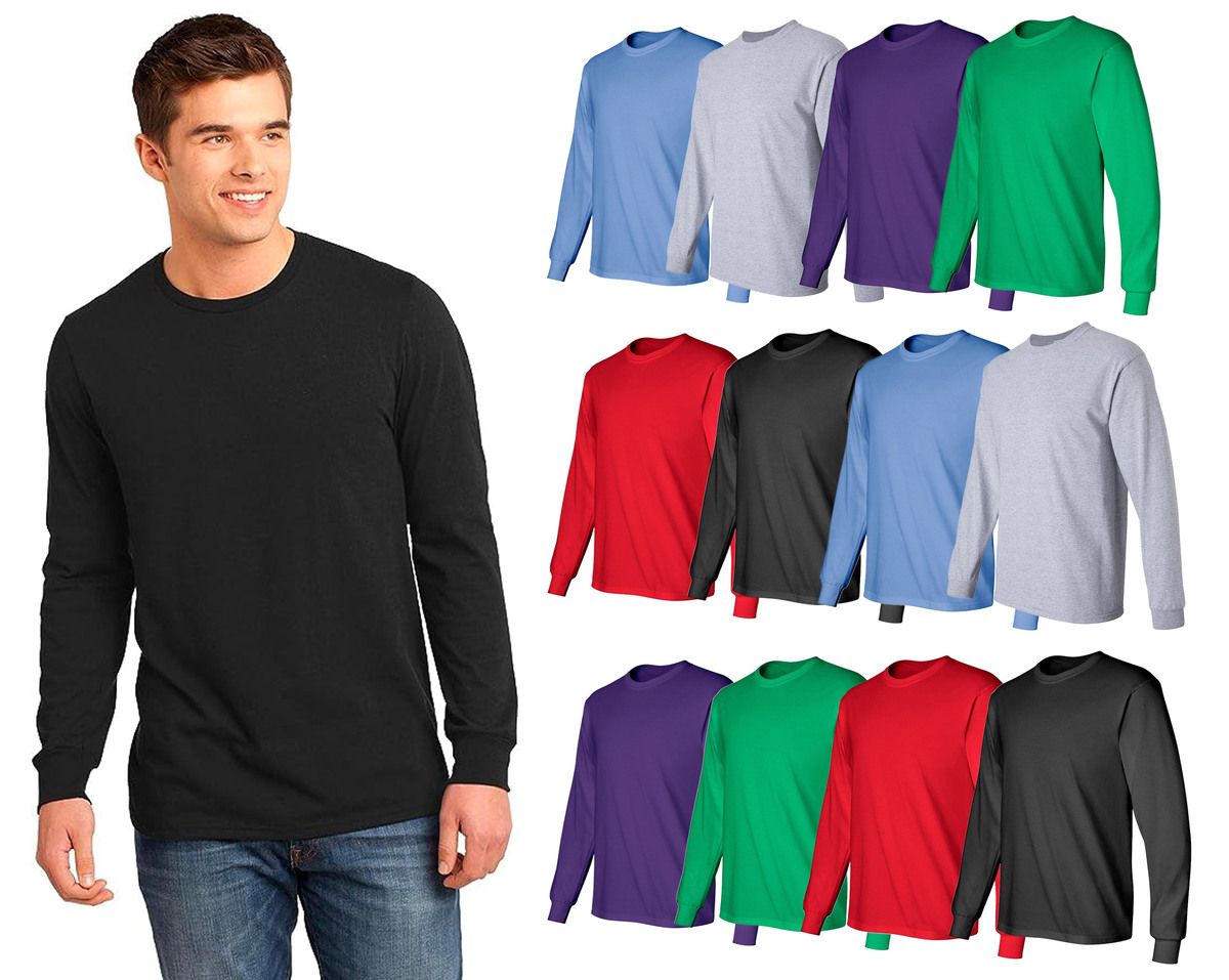 36 Pieces Mens Cotton Long Sleeve Tee Shirt Assorted Colors Size X ...
