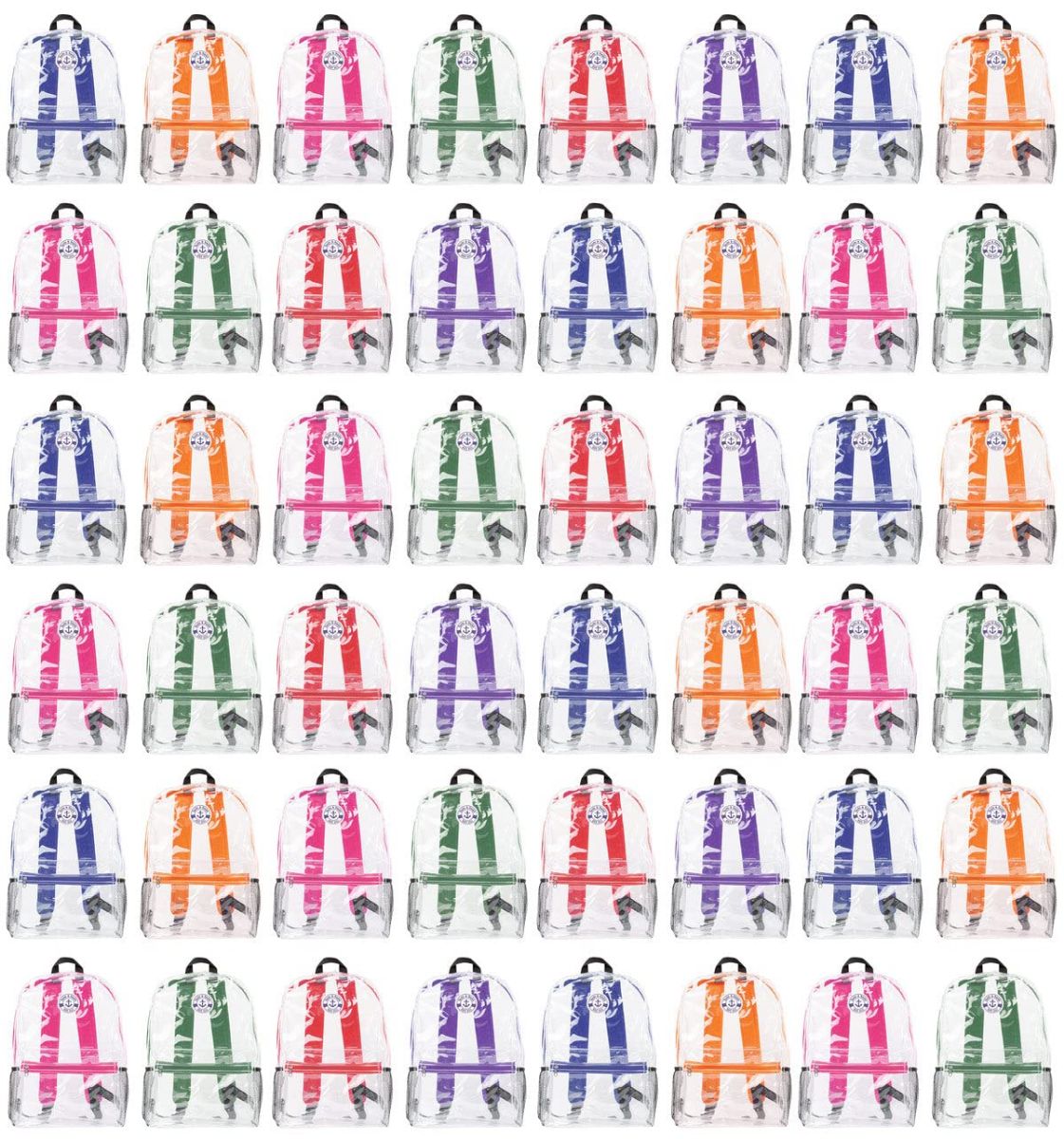 48 Pieces 17 Inch Backpacks For Kids, Clear With Assorted Color Trim ...