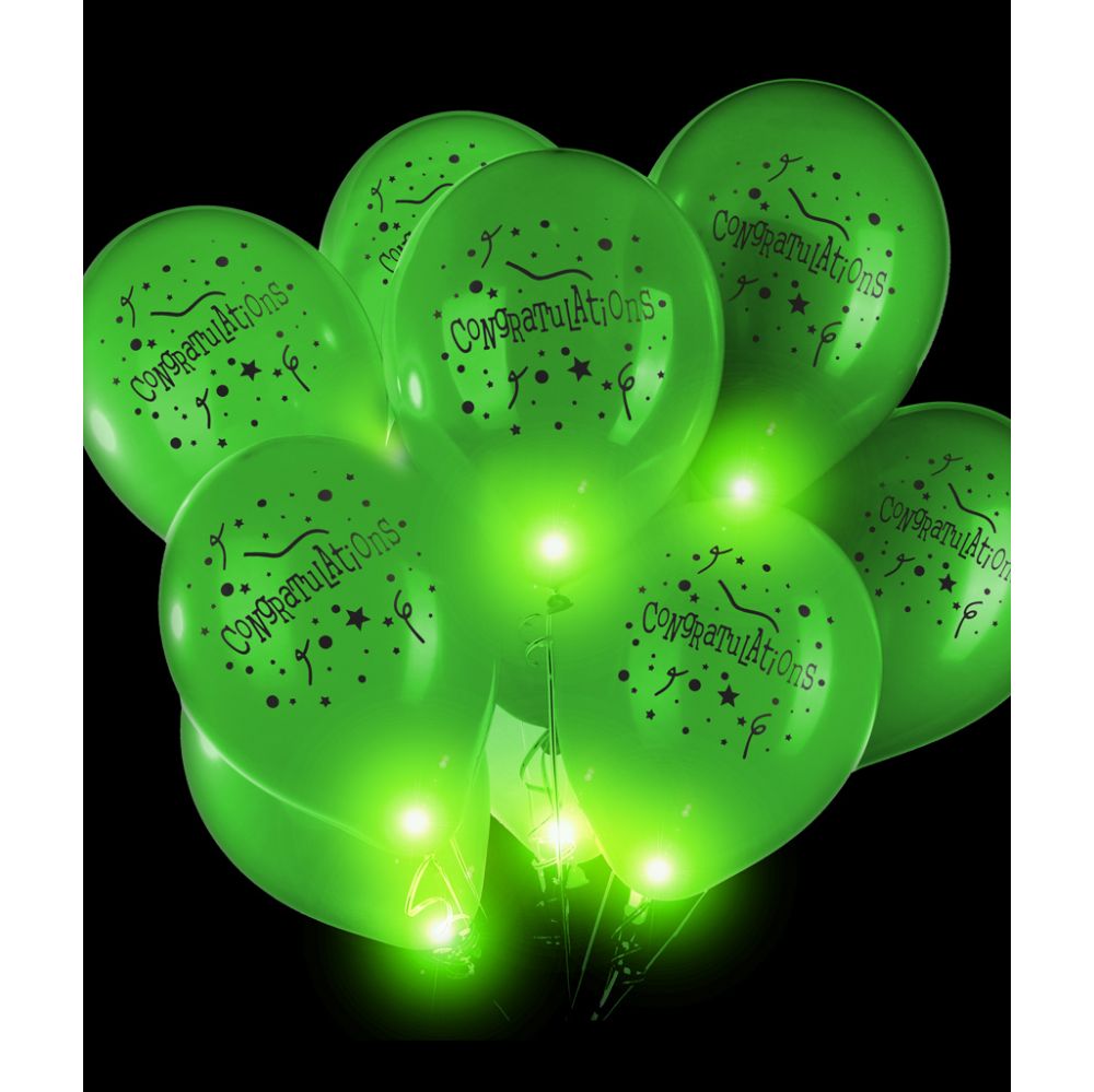 50 Wholesale Led 14 Inch Blinky Balloons Congratulations - Green - WSD