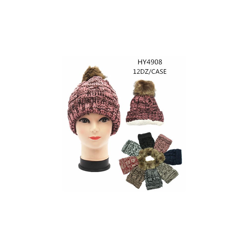36 Wholesale Woman's Assorted Color Winter Hat With Fur Faux Lining - WSD