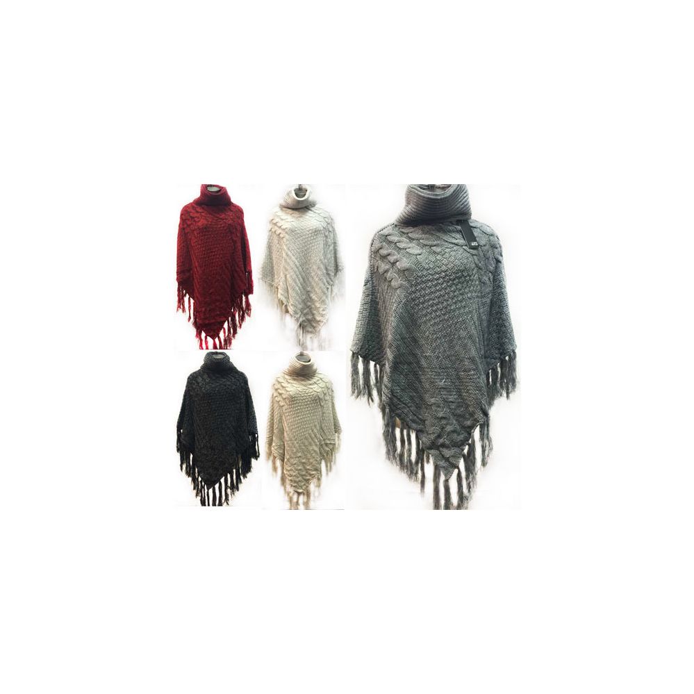 12 Pieces Knitted Poncho Solid Color Fringe Bottom Neck Cover - Winter ...