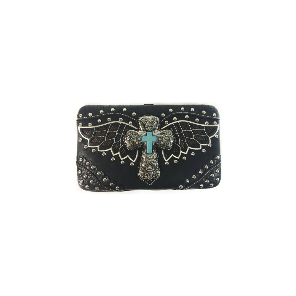 8 Pieces Rhinestone Cross With Turquoise Cross Wallet Black - Leather ...
