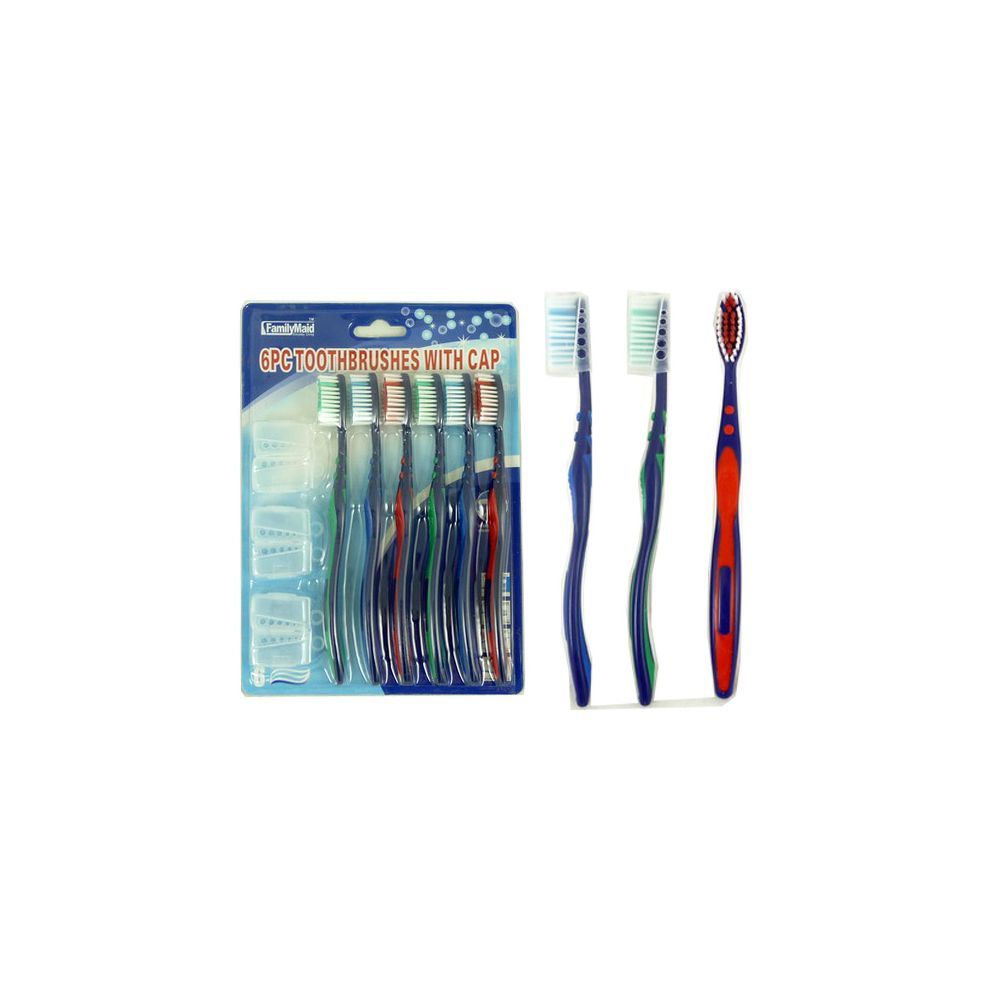 144 Pieces 6 Pack Toothbrushes With Travel Caps - Toothbrushes and ...