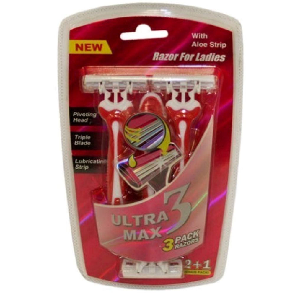 96 Wholesale Ultramax Razors 3 Pack In Pink For Ladies - WSD