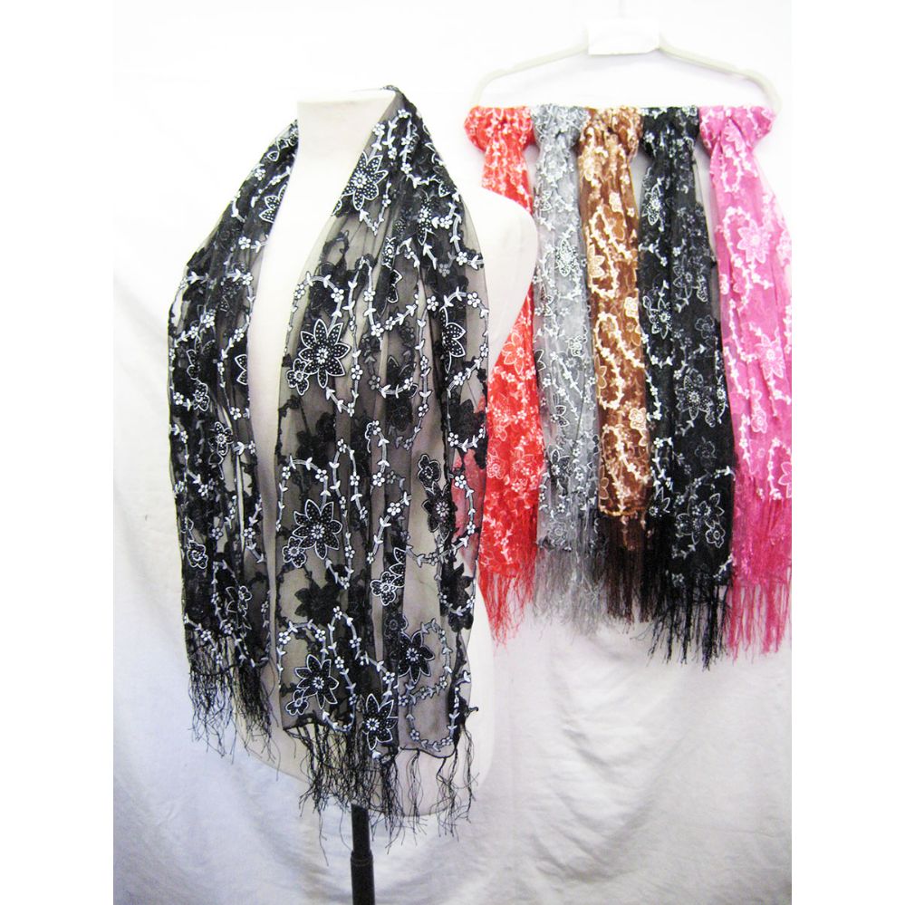 24 Wholesale Assorted Color Sheer Scarves - WSD