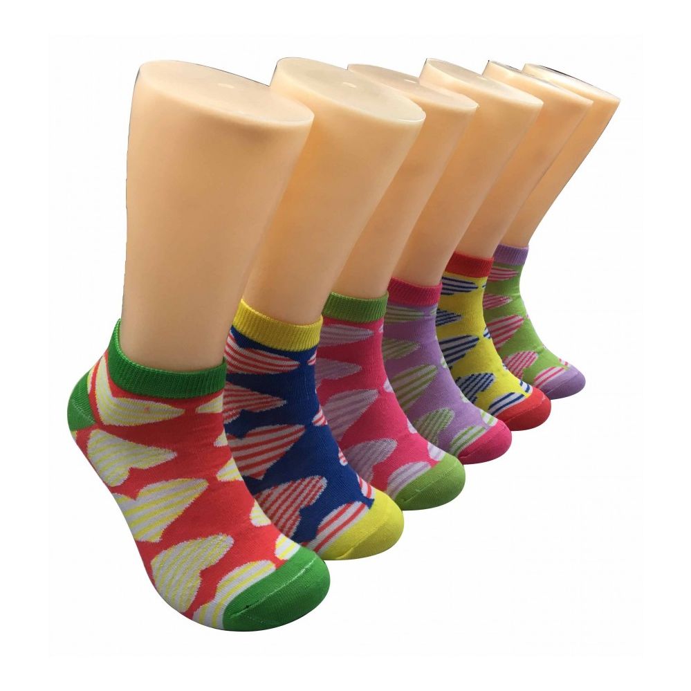 480 Pairs Womens Striped Hearts Low Cut Ankle Socks Womens Ankle