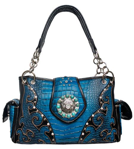 4 Pieces Large Rhinestone Purse Buckle With Concho Turquoise - Leather ...