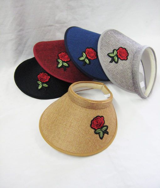 Bulk Womens Summer Sun Visor With Rose - Wholesale Sock Deals