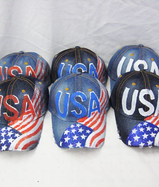 24 Wholesale "usa" Denim Ball Cap - WSD