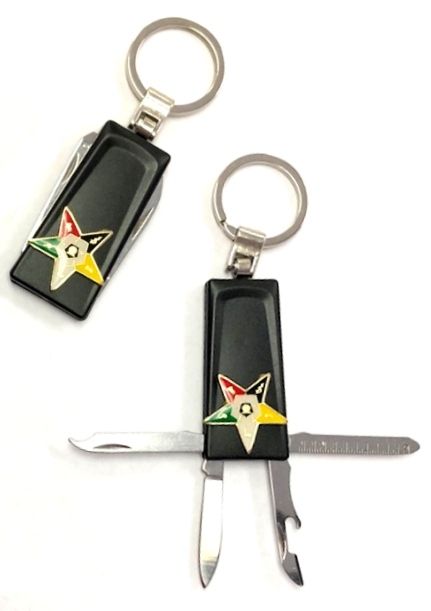 24 Pieces 2.75" Four Function Black Metal Keychain With Brass Eastern ...