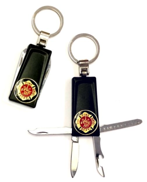 36 Pieces 2.75" Four Function Black Metal Keychain With Brass Fire Dept ...