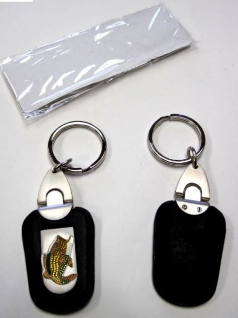 36 Pieces 3" Metal / Leather Keychain With Brass Fish Insignia - Key ...