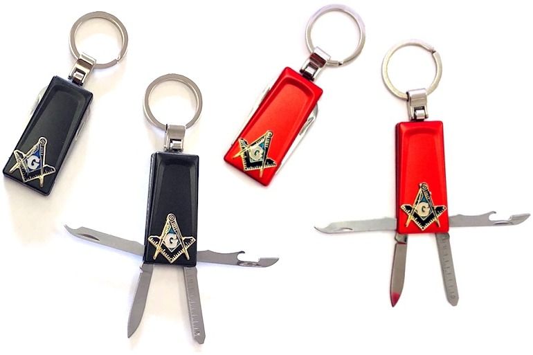 24 Pieces 2.75" Four Function Black And Red Metal Keychains With Brass ...