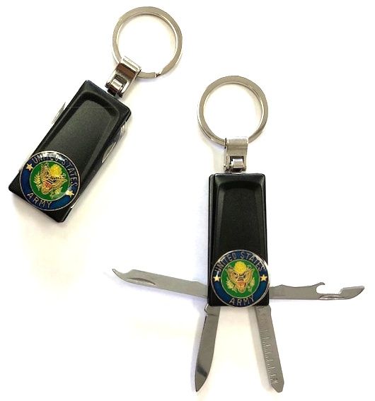 24 Pieces 2.75" Four Function Black Metal Keychain With Brass Army ...