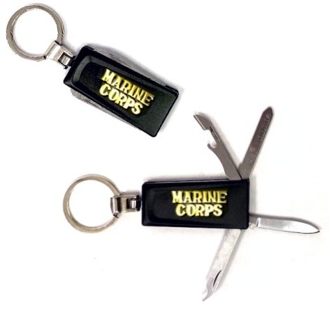24 Pieces 2.75" Four Function Black Metal Keychain With Brass "marine ...
