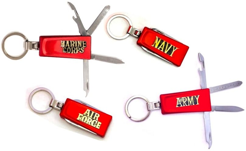 36 Pieces 2.75" Four Function Red Metal Keychains With Brass Mixed ...