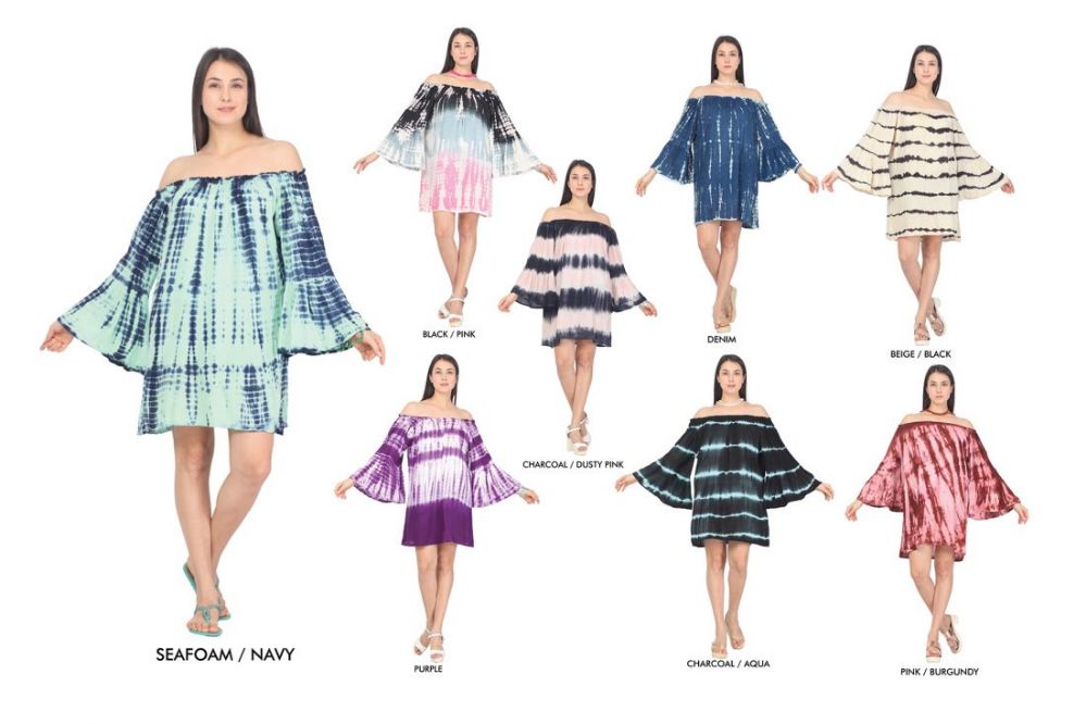 48 Pieces Women's Rayon Off Shoulder Dresses With Bell Sleeves ...