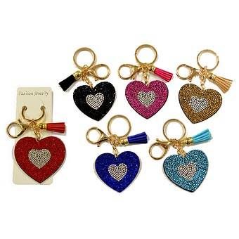 24 Wholesale Bling Bling Heart Keychain - WSD