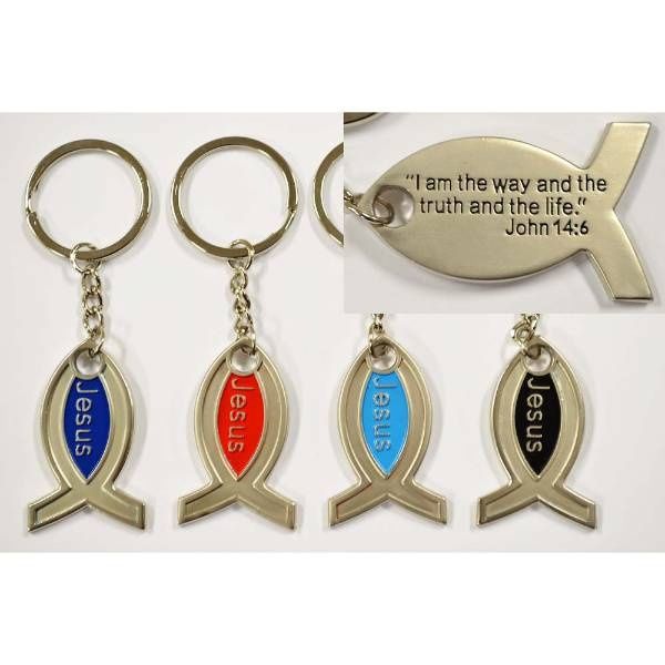 48 Wholesale Metal Fish Jesus Keychain - WSD