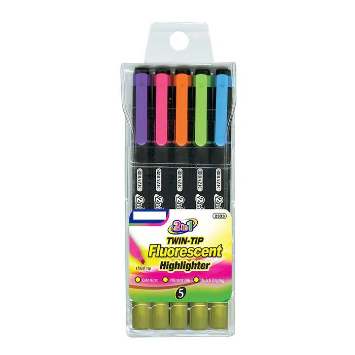 144 Pieces Double Tip Fluorescent Highlighters (5/pack) - Highlighter ...