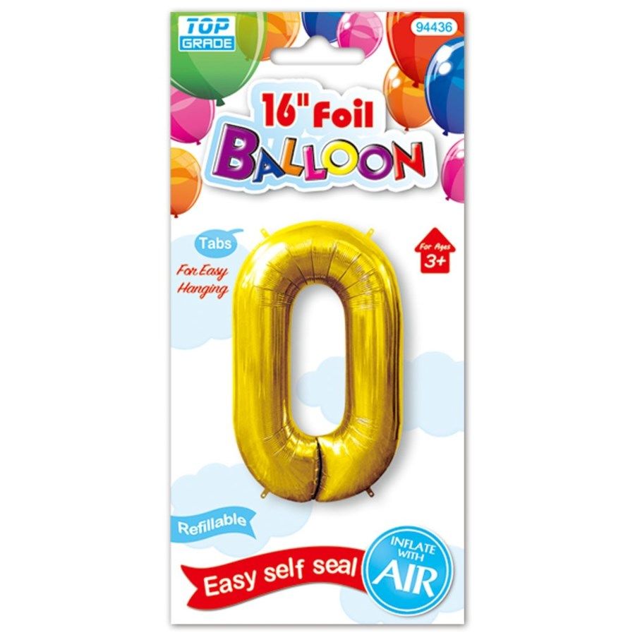 96 Pieces Sixteen Inch Foil Balloon Gold Number Zero - Balloons ...