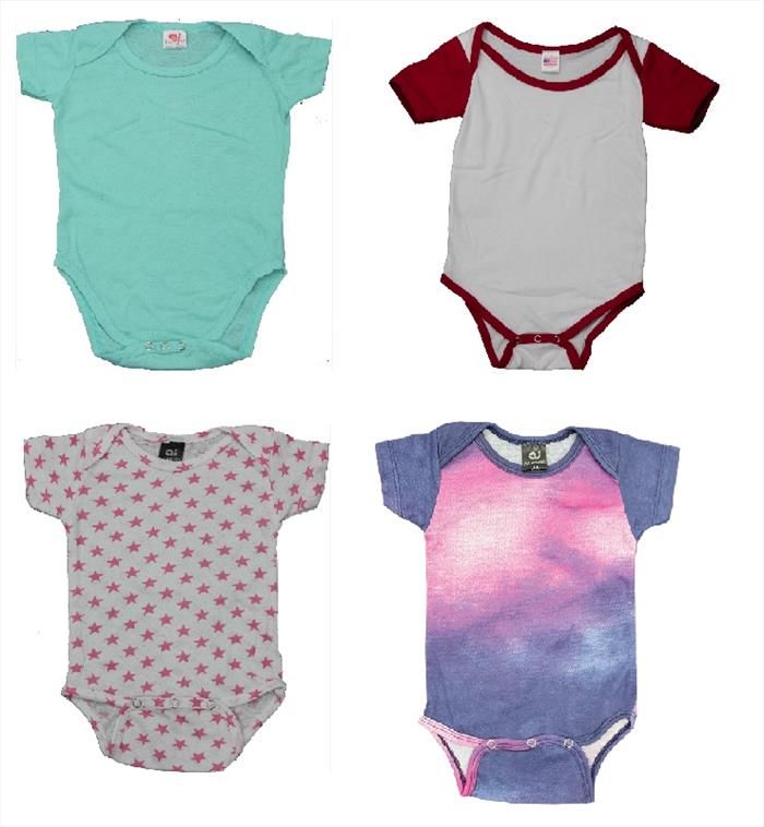 24 Wholesale Infant Assorted Design & Color Onesie, Size M - WSD