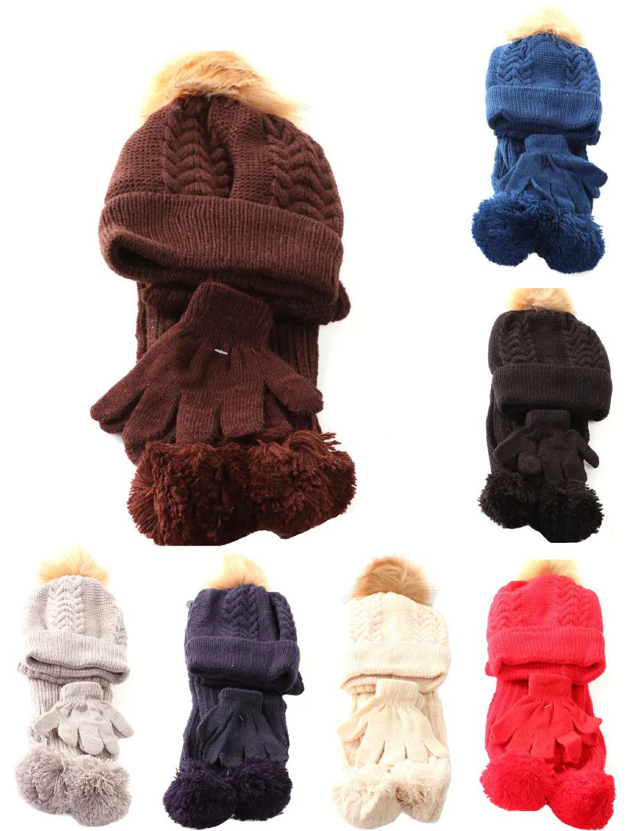 36 Sets Kids Winter Scarf Hat & Glove Set Cable Knit - Winter Sets ...