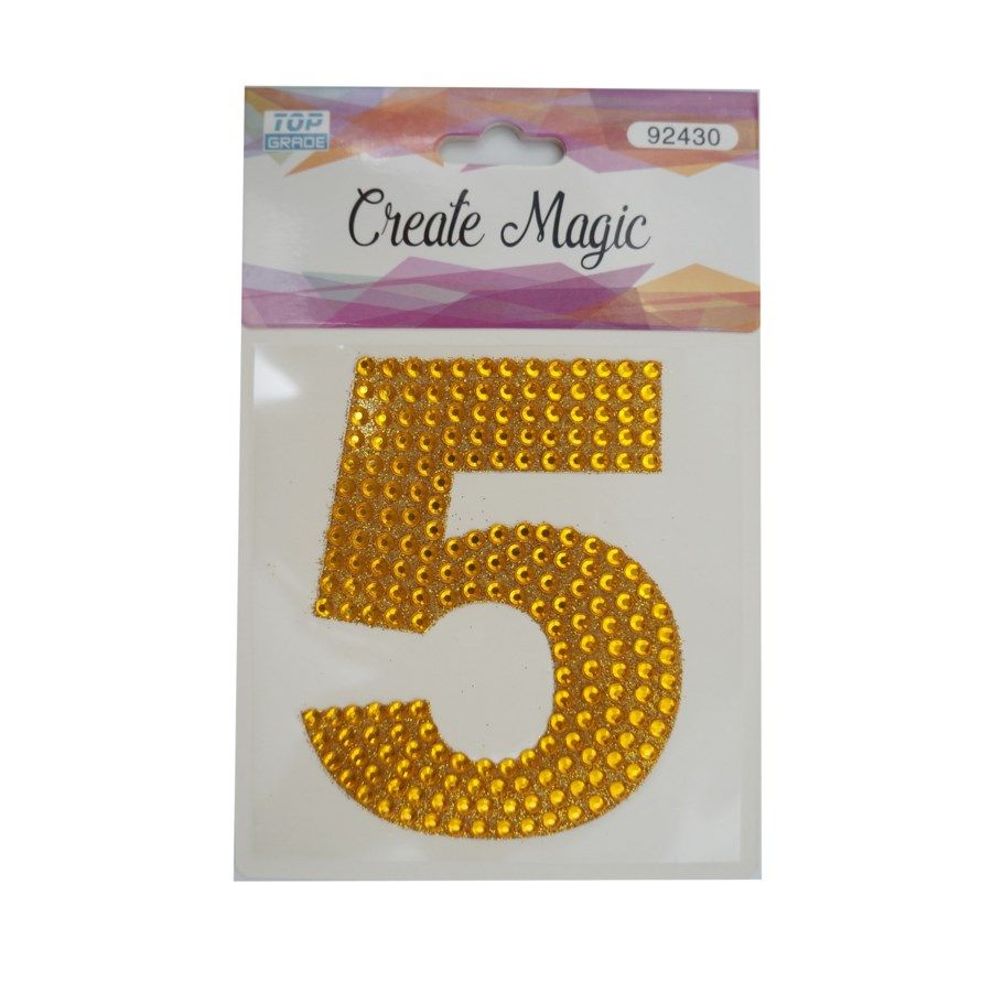 Crystal Sticker Number 5 In Gold - Wholesale Sock Deals
