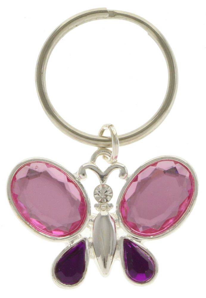 60 Pieces Silver Tone Butterfly With Pink Jewel Wings - Key Chains - at ...