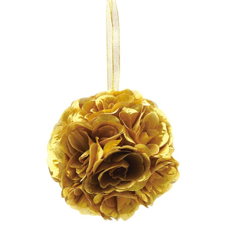 Eight Inch Pom Flower In Gold - SB