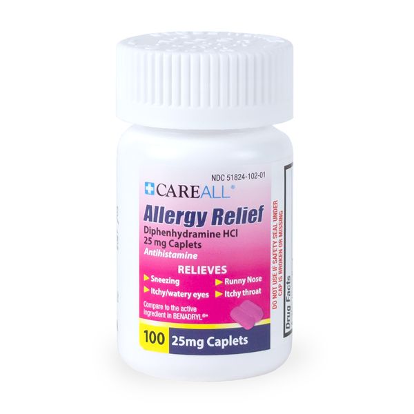 24 Pieces Careall Diphenhydramine Caplets 25mg - Pain and Allergy ...