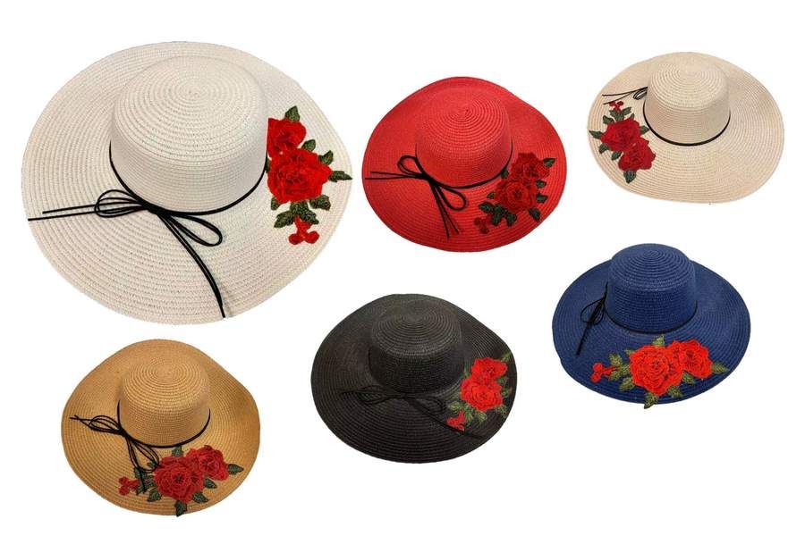 12 Pieces Lady Sun Hat With Big Rose - Sun Hats - at - alltimetrading.com
