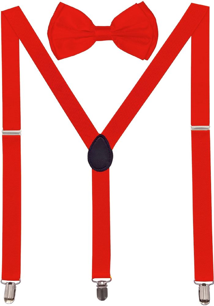 24 Wholesale Red Suspenders And Bow Tie Set At