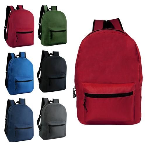 24 Wholesale 15" Kids Basic Backpack In 6 Assorted Colors - WSD