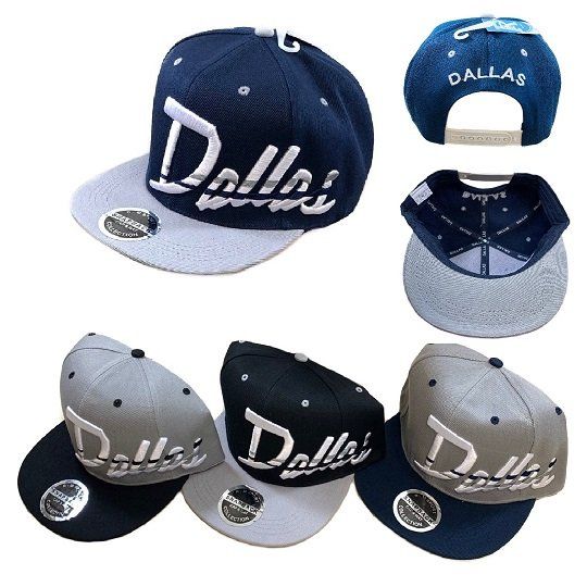 24 Wholesale Snap Back Flat Bill Hat Jagged Script Dallas - WSD