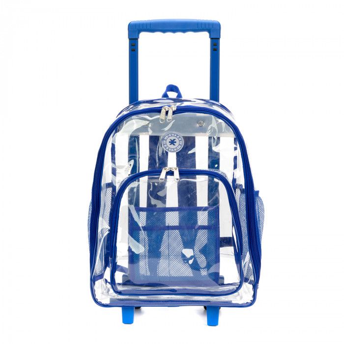 8 Wholesale Wheeled Deluxe See Through Clear Backpack - WSD