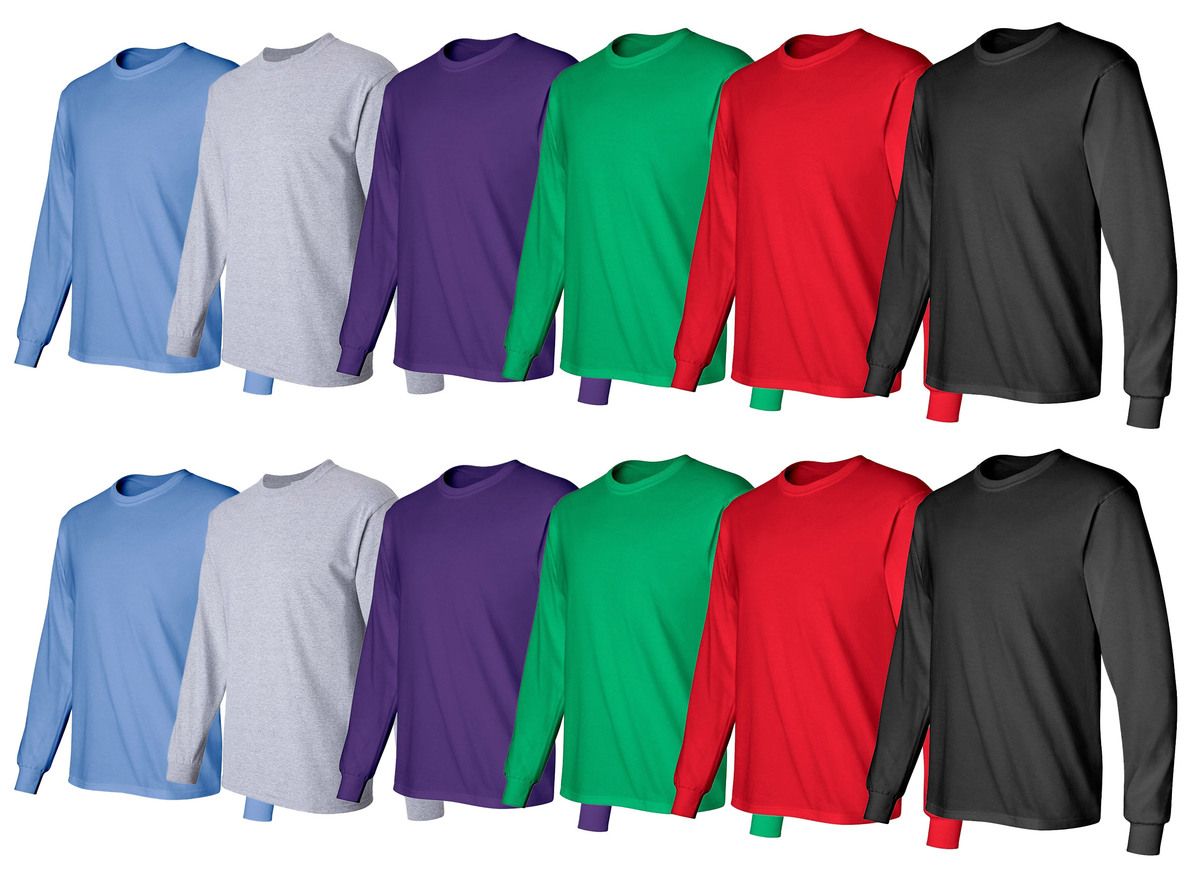 36 Wholesale Mens Cotton Long Sleeve Tee Shirt Assorted Colors Size X ...