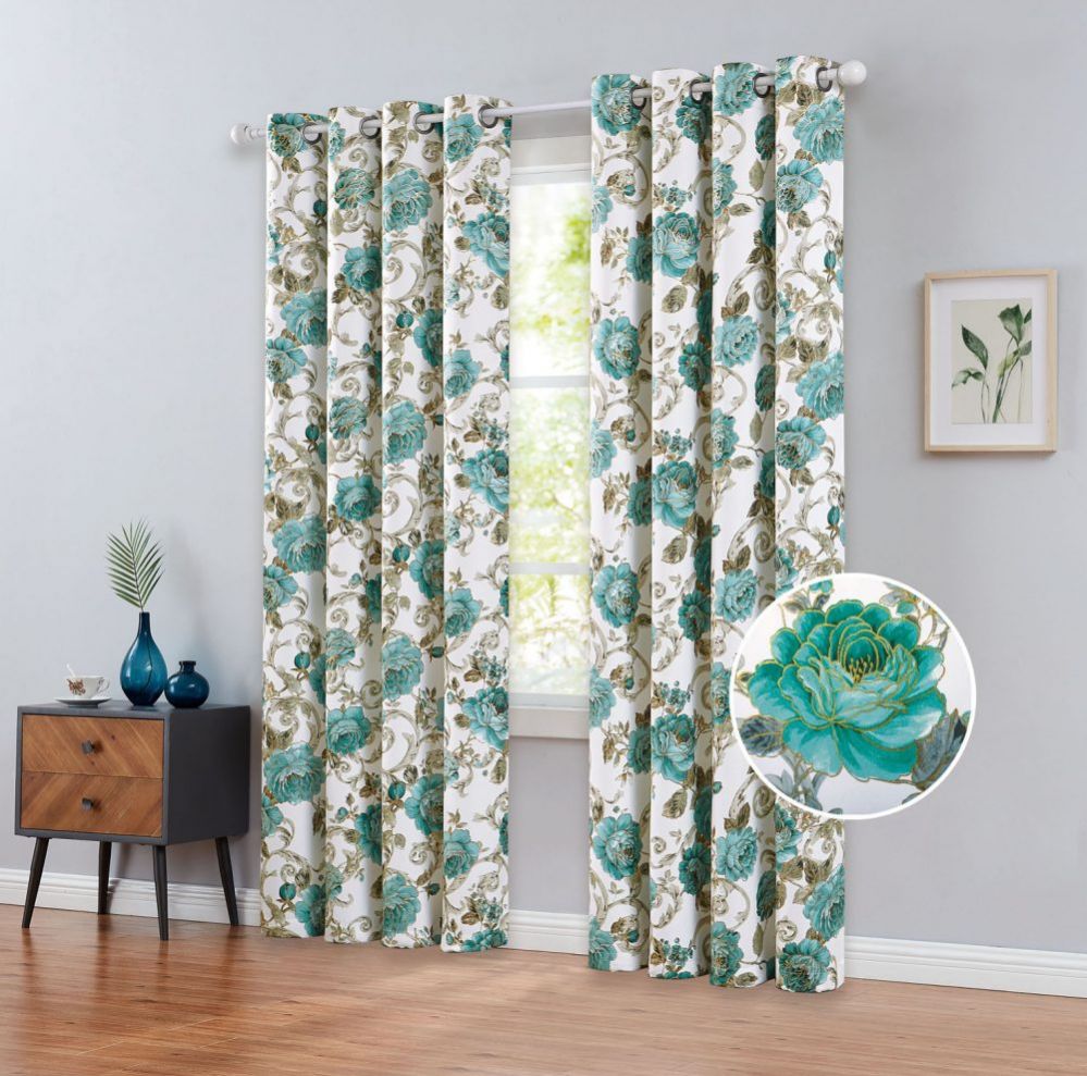 12 Pieces Curtain Panel Grommet Color Teal - Wholesale Sock Deals