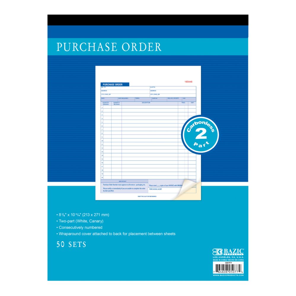 12 pieces 50 Sets 8 3/8" X 10 11/16" 2-Part Carbonless Purchase Order ...