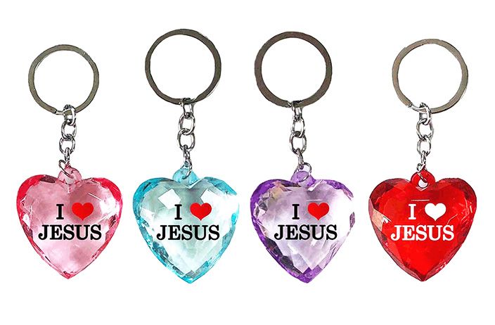 72 Wholesale I Love Jesus Crystal Heart Keychain - WSD